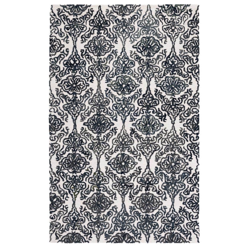 SAFAVIEH Blossom Ivory/Black 8 ft. x 10 ft. Floral Damask Geometric ...