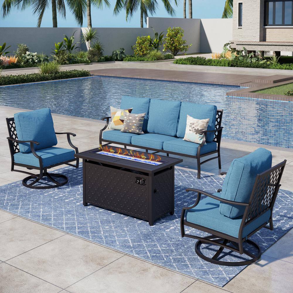 PHI VILLA Black Metal Meshed 5 Seat 4-Piece Steel Outdoor Fire Pit ...