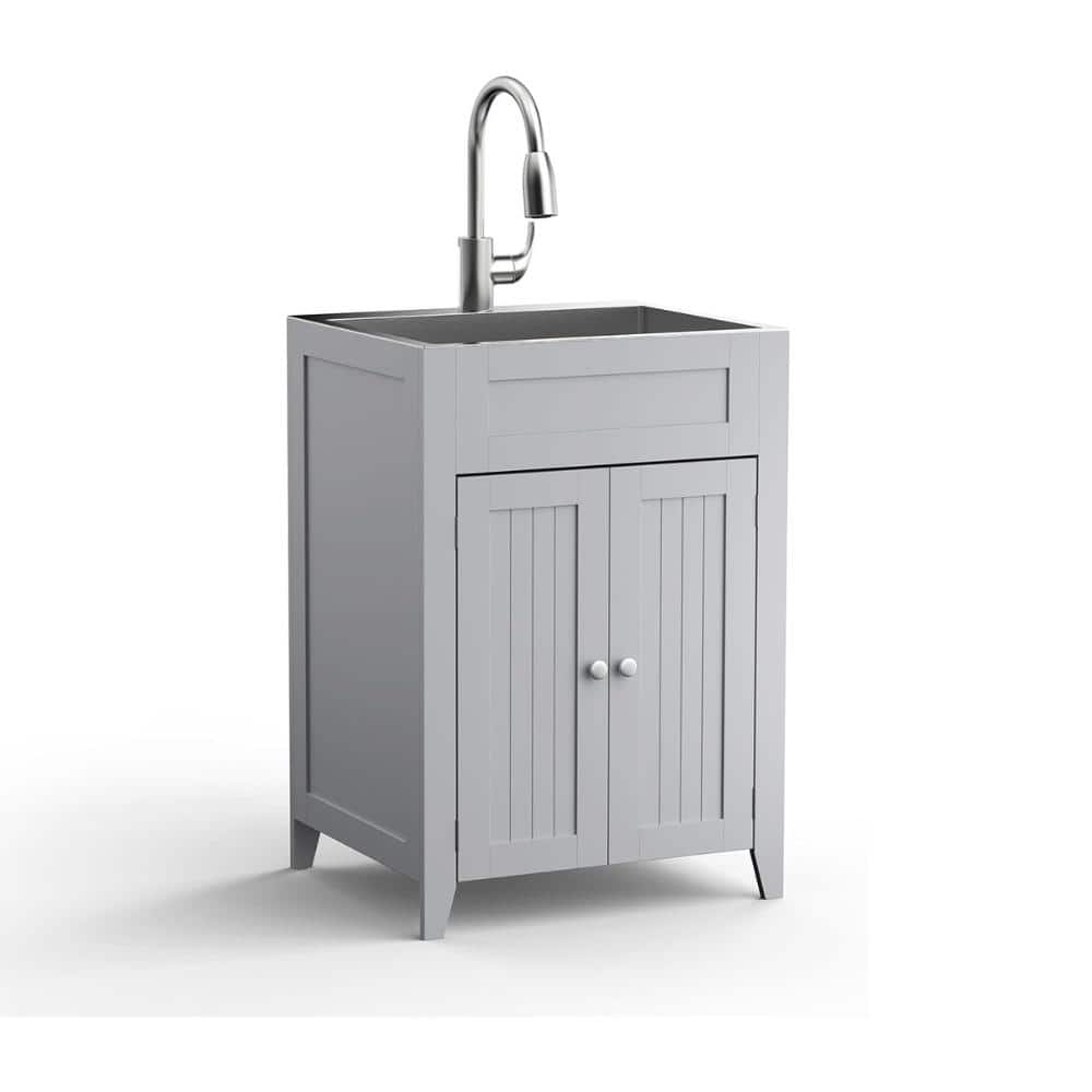 Karl home 24 in. D Drop-In Laundry/Utility Sink in Gray with Cabinet ...