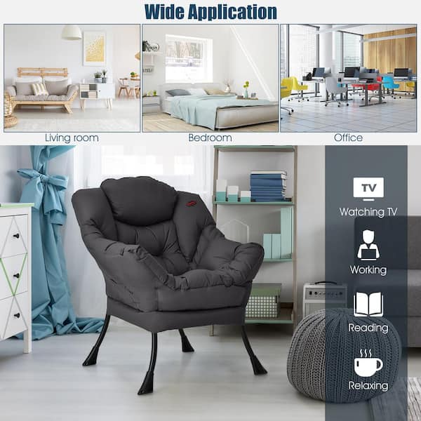Costway 29.5 in. Gray Modern Polyester Fabric Lazy Arm Chair Single Sofa Chair with Side Pocket GHMHSKU00909