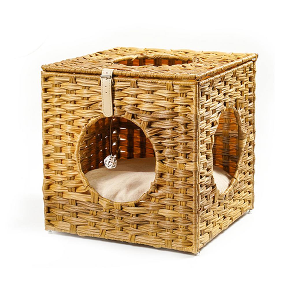 cenadinz Rattan Cat Litter Cat Bed with Rattan Ball and Cushion ...