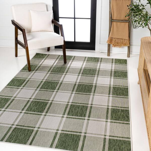 JONATHAN Y Sabine Traditional Farmhouse Bold Gingham Green/Cream 4 ft ...