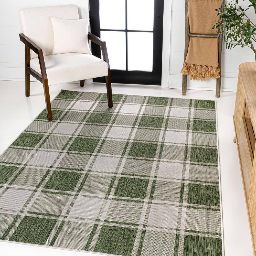 JONATHAN Y Sabine Traditional Farmhouse Bold Gingham Green/Cream 8 ft ...