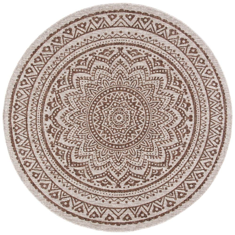 SAFAVIEH Courtyard Light Beige/Light Brown 7 ft. x 7 ft. Round ...