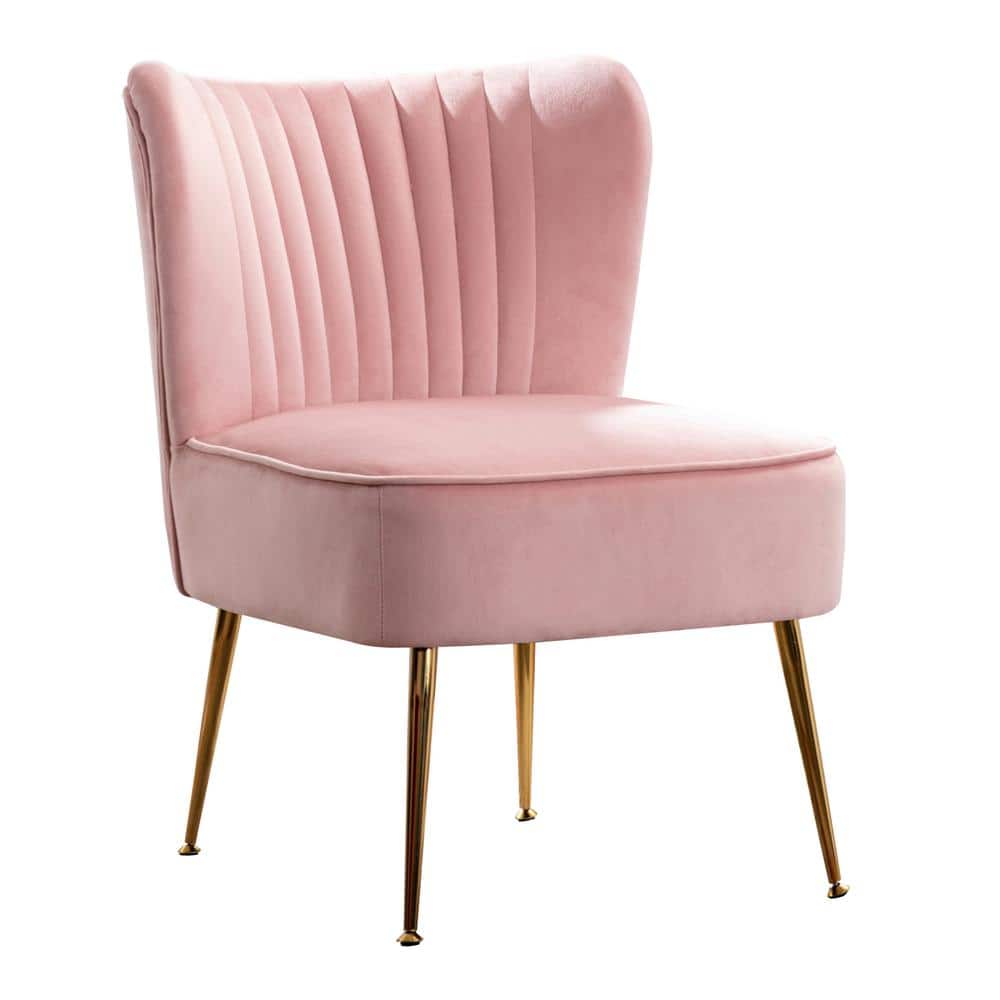 WESTINFURNITURE Trinity 22 in. Pink Velvet Channel Tufted Accent Side ...