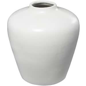 Litton Lane White Ribbed Ceramic Abstract Decorative Vase with Speckled ...