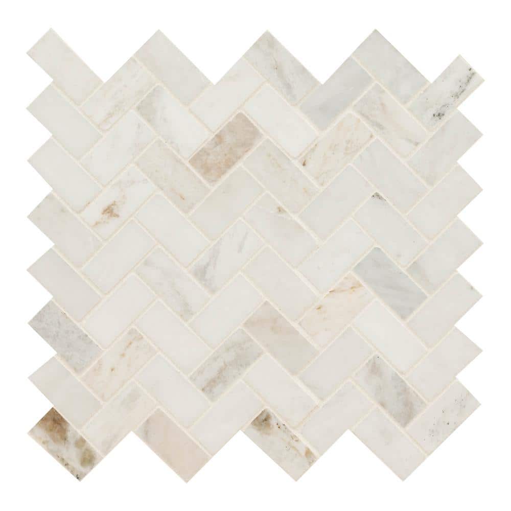 MSI Arabescato Venato White Herringbone 12 in. x 12 in. x 0.38 in ...