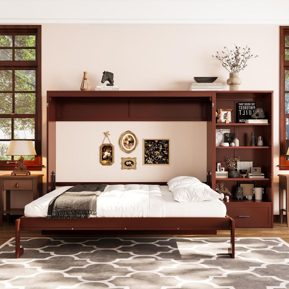 Have a question about Harper & Bright Designs Walnut Brown Wood Frame Queen Murphy Bed Wall Bed ...