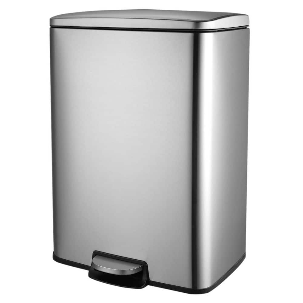Innovaze 13 Gal. Stainless Steel Step-On Metal Household Trash Can with ...