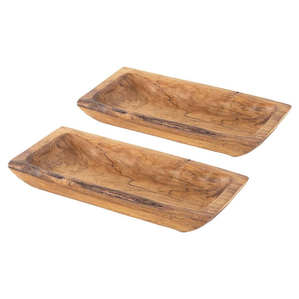 A & B Home Teak Rectangular Trays - 16" x 8" x 2.5" - Set of 2 - Brown ...