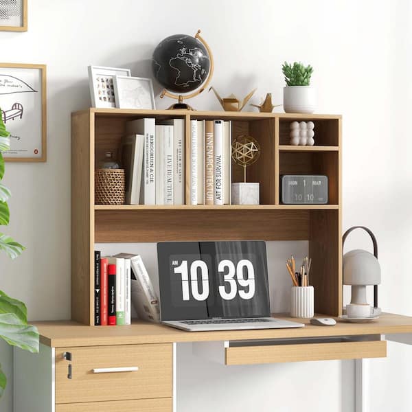 Costway 29 in. Tall Natural Wood Computer Desktop Bookcase Countertop Storage Bookshelf Organizer with 4 Cubbies P12I 10N4 A82NA The Home Depot