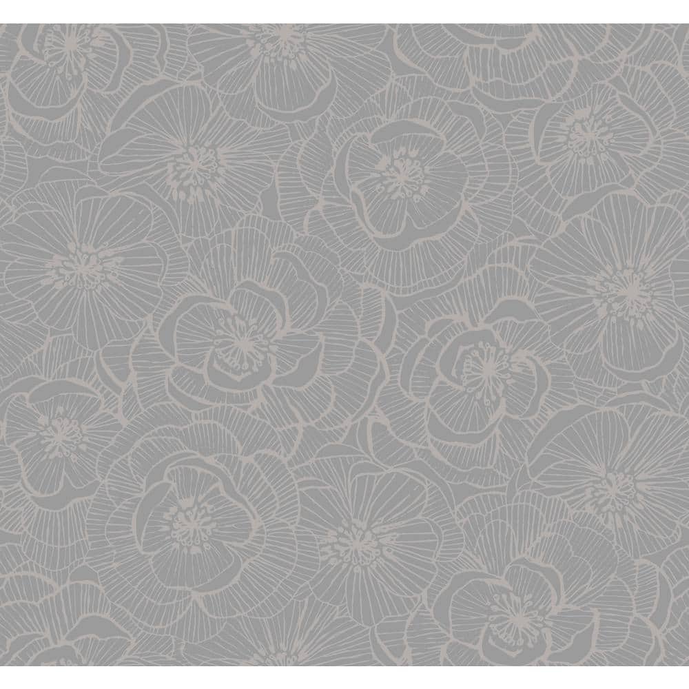 Seabrook Designs Jardine Graphic Floral Metallic Silver Paper ...