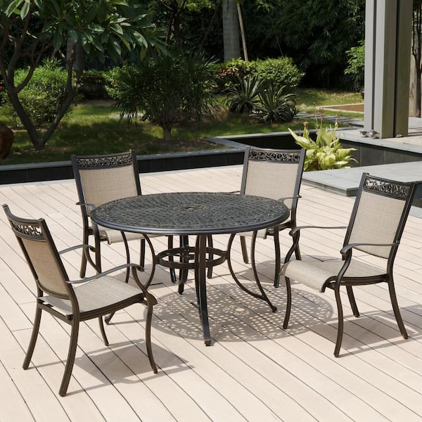 5-Piece Aluminum Patio Dining Set, 4 Outdoor Stackable Sling Chairs and ...