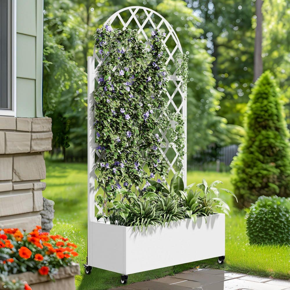 Dovelina 73 in. x16 in. x35 in. White Metal Iron Planter Box with ...