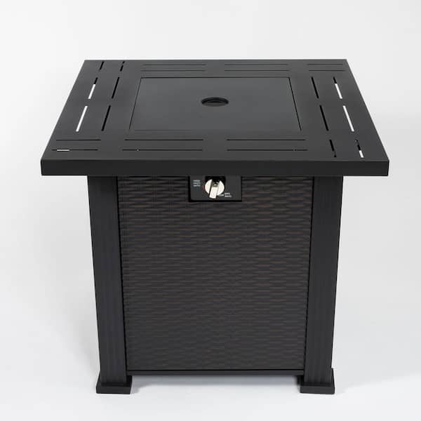 28 in. Outdoor Square Steel Top Propane Gas Fire Pit Table with Wicker ...