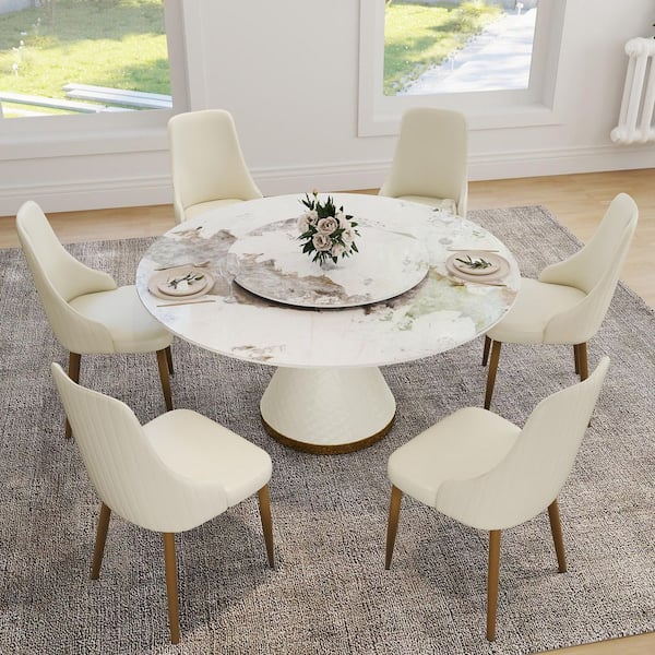 Magic Home 59 in. Pandora Circular Rotable Sintered Stone Tabletop with ...