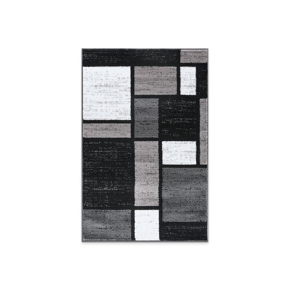 WRG Alpine Gray 2 ft. 7 in. x 4 ft. Contemporary Modern Boxes Area Rug ...