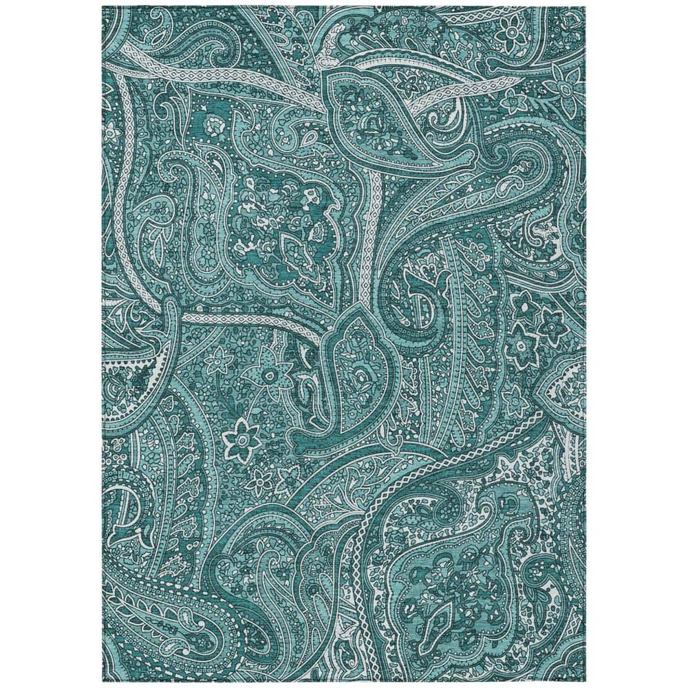 HomeRoots Teal Blue, Aqua, Ivory 10 ft. x 14 ft. Woven Paisley ...