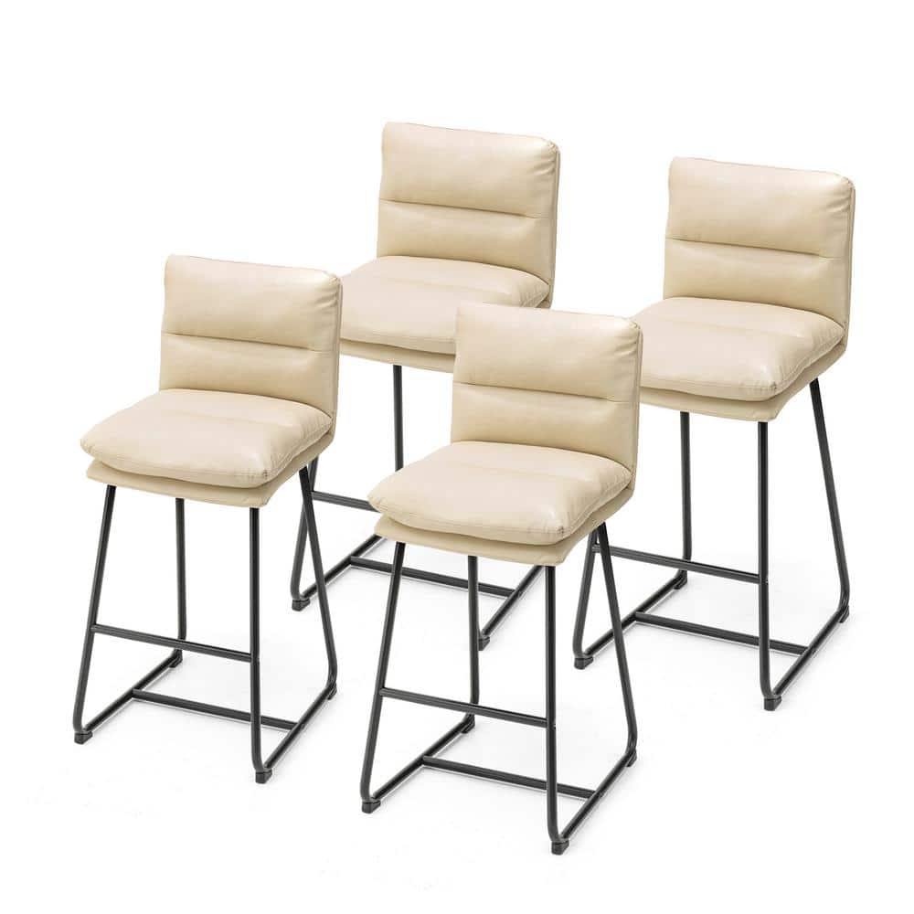 Glitzhome 30.75 in. H Seat Modern Cream Metal Thick Leatherette Bar ...