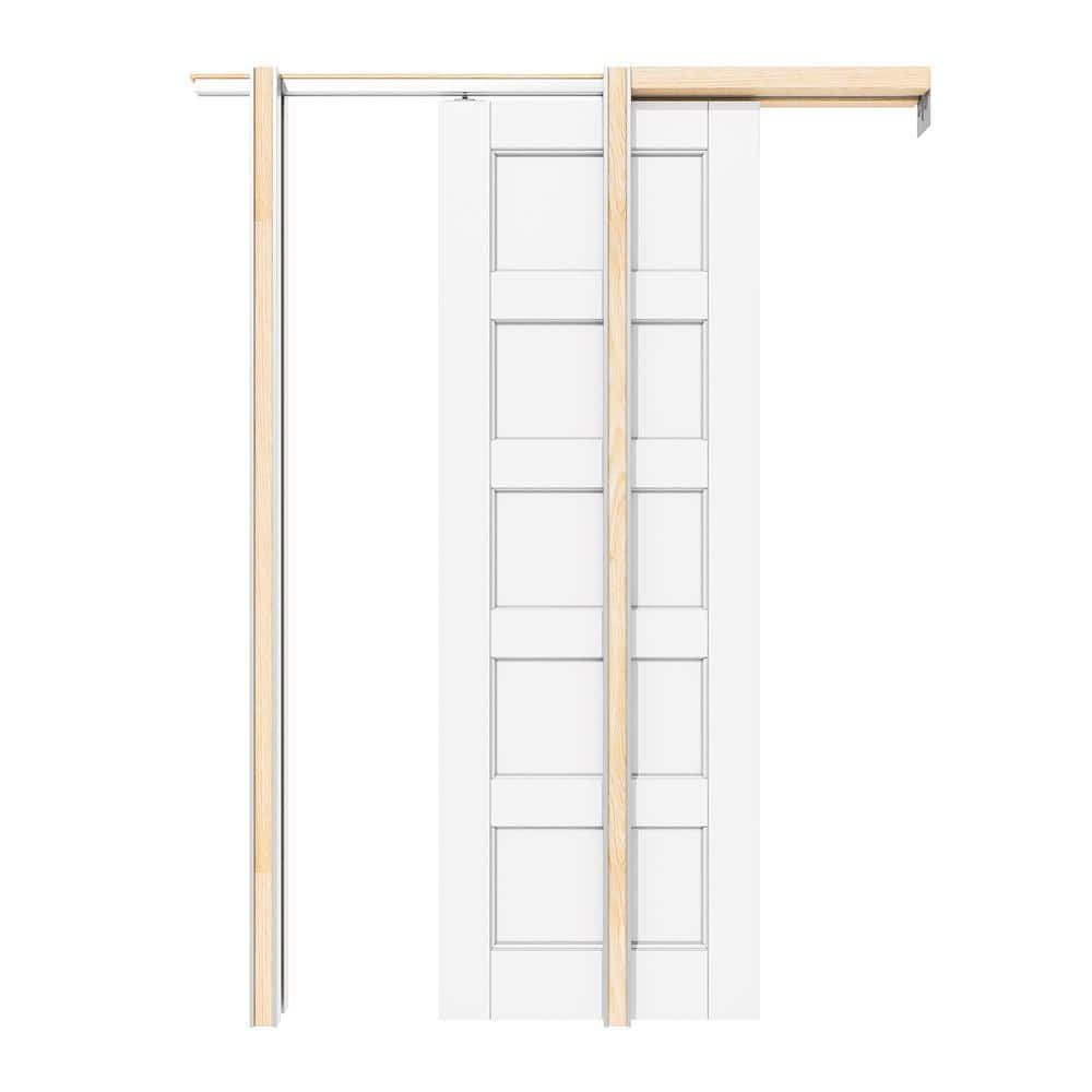 ARK DESIGN 24 in. x 80 in. 5-Lite Paneled White Primed MDF Pocket ...
