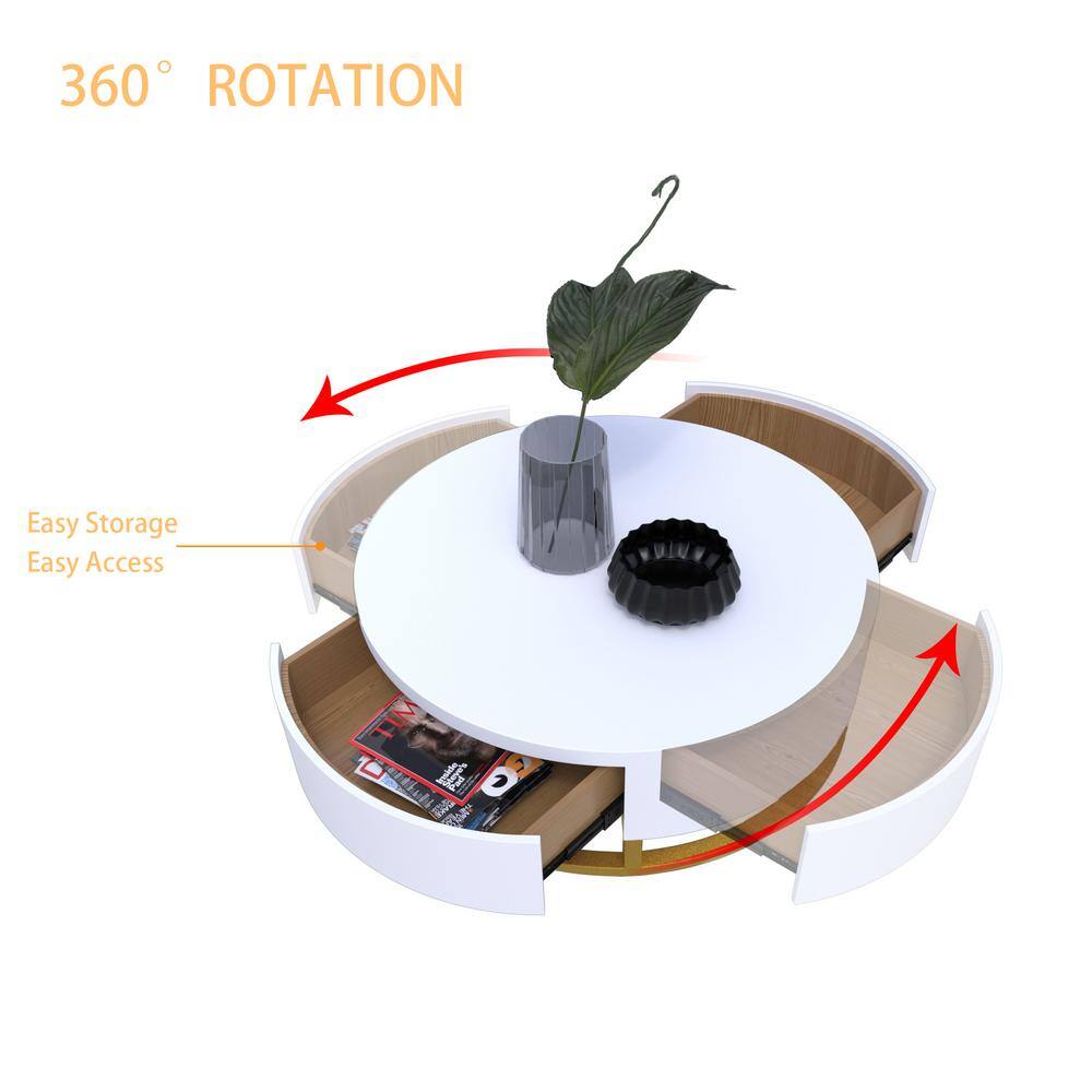 Buy 31.5 in. L White and Brown Round Lift Top Wood Coffee Table with ...