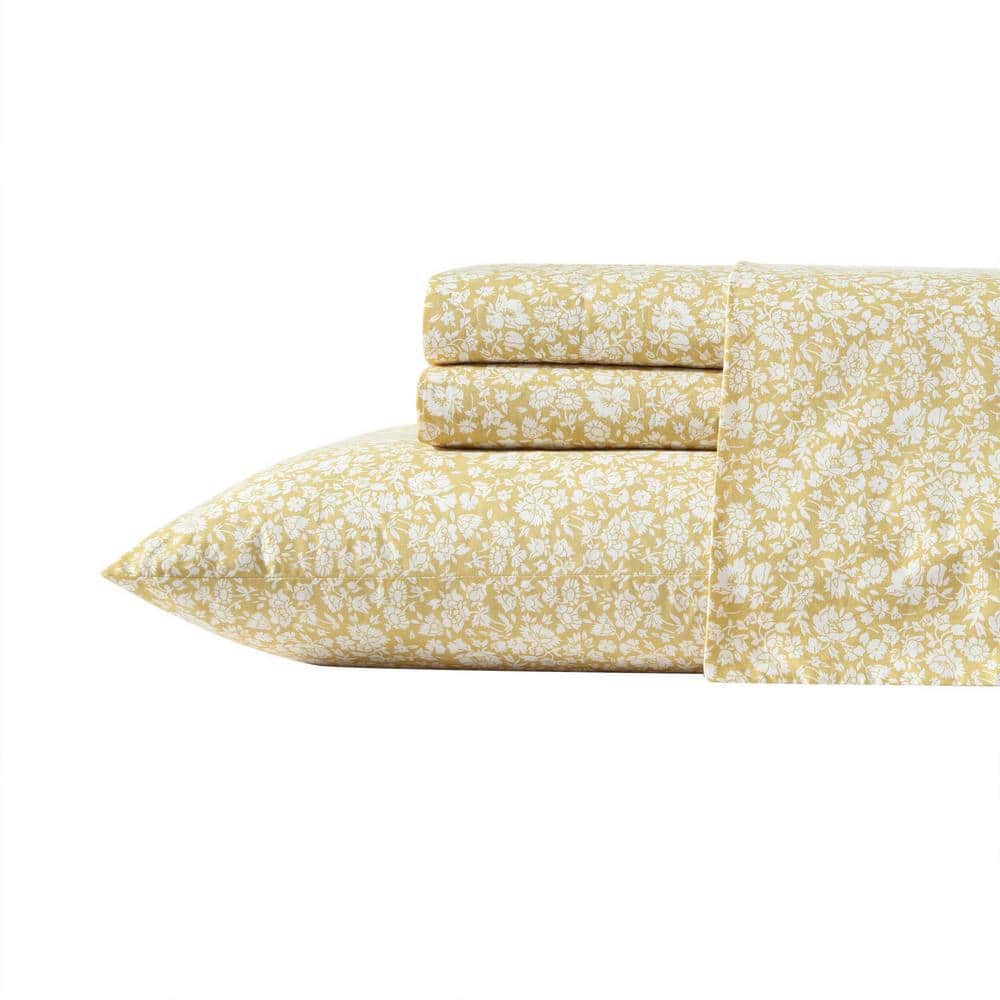 Laura Ashley Heirloom Ditzy 4-Piece Gold Percale Cotton Queen Sheet Set ...