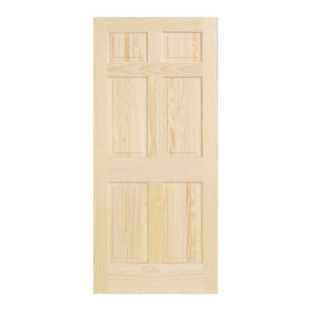 JELD-WEN 28 in. x 78 in. 6 Panel Pine Unfinished Solid Wood Interior ...