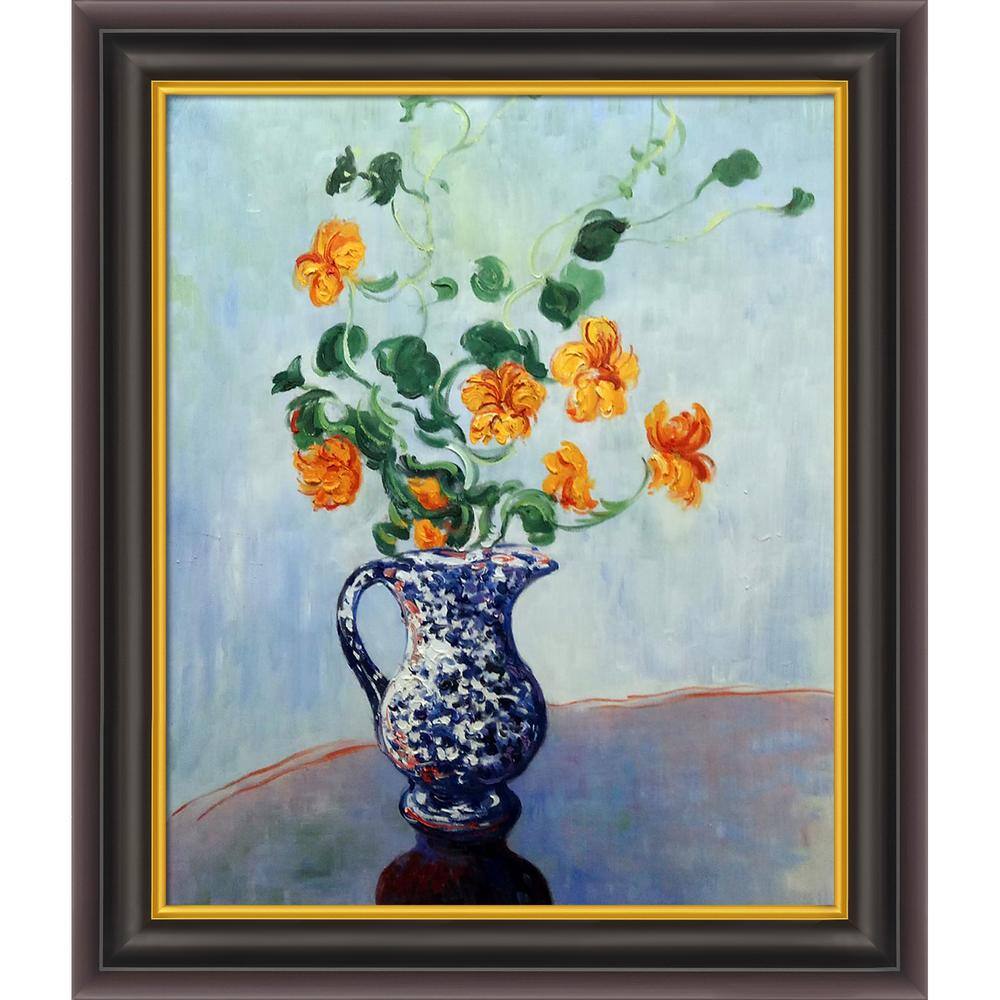 LA PASTICHE Nasturtiums in a Blue Vase by Claude Monet Opulent Framed Abstract Oil Painting Art ...