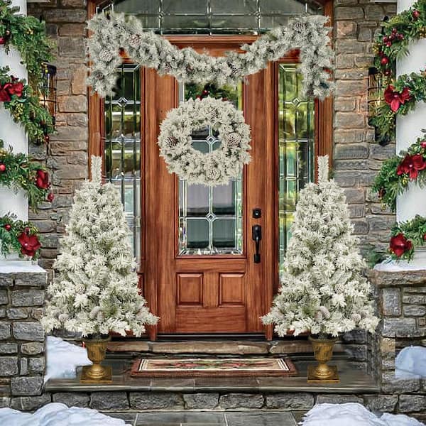 Tunearary Foyer Entrance Retro Pre-lit Xmas White Christmas Tree Set, 4 ...