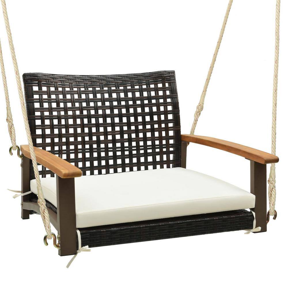 AFAIF Hanging Porch Swing, 1 Person Patio Wicker Swing Chair with Metal ...