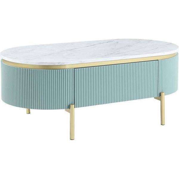 HOME IMPORTS EMPORIUM 48 in. Teal and White/Gold Kidney-Shaped Marble ...