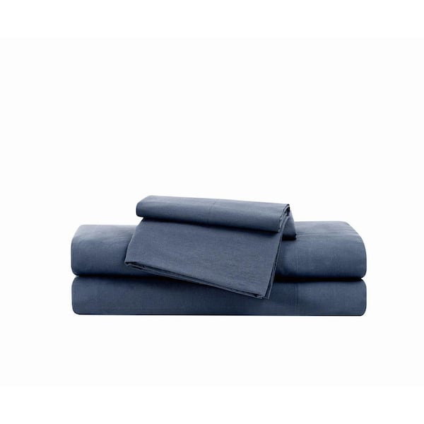 Brooklyn Loom Essential 3-Piece Blue Solid Cotton Full Sheet Set ...