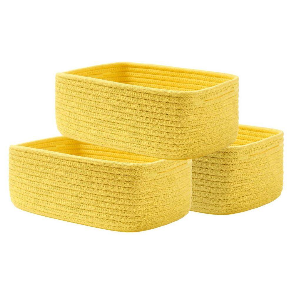 Yellow 12 in. x 4.5 in. Woven Basket 3 Packs, Cotton Storage Basket ...