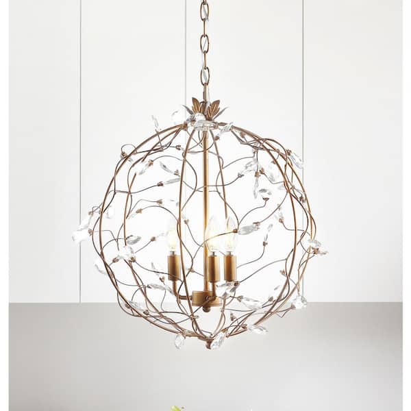 JONATHAN Y Isabelle 20 in. 3-Light Adjustable Metal/Glass LED Pendant ...