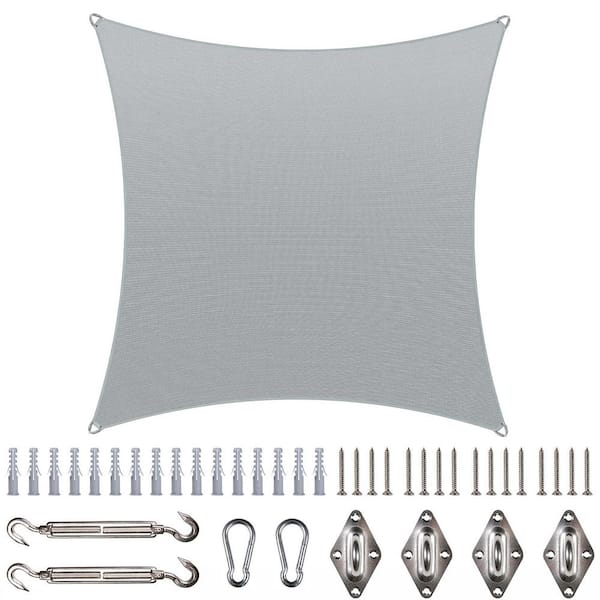 24 ft. x 24 ft. Square Pro Ring Sun Shade Sail with Hardware Kit-Grey ...