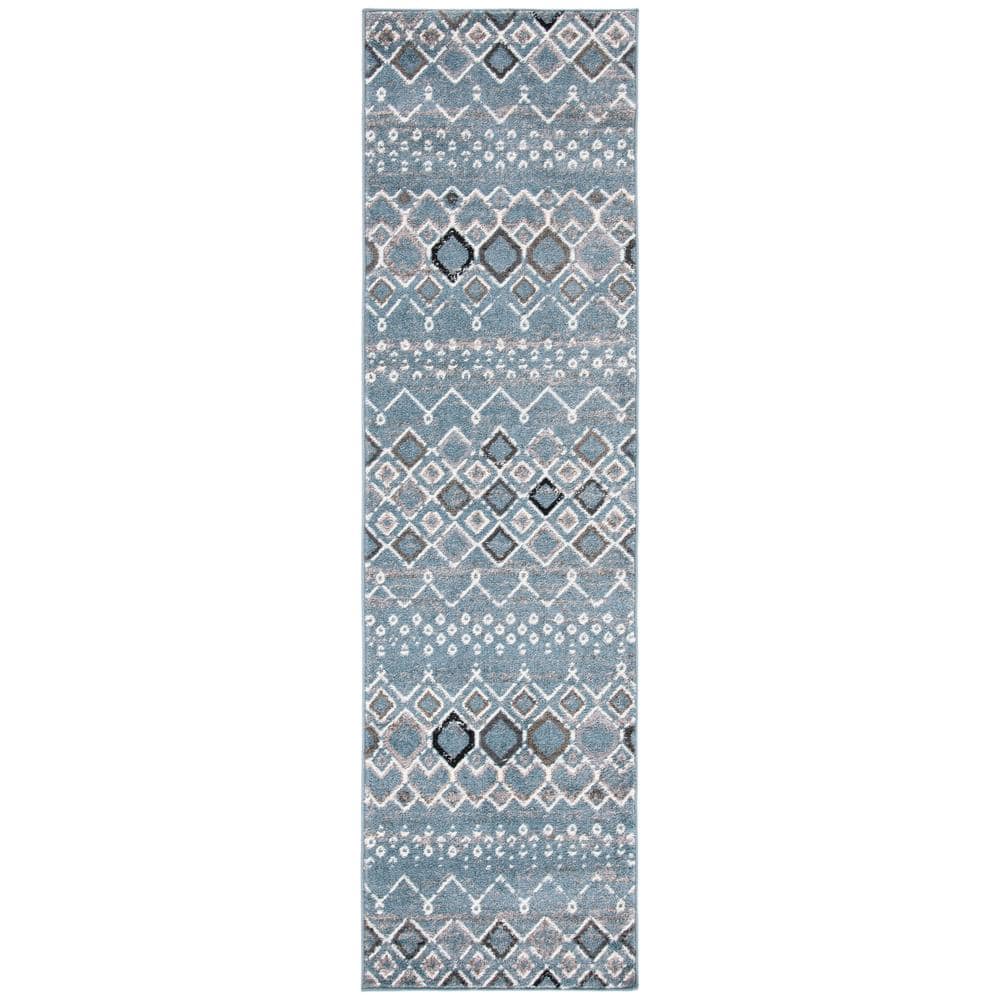 SAFAVIEH Amsterdam Blue/Ivory 2 ft. x 12 ft. Multi-Diamonds Chevron ...