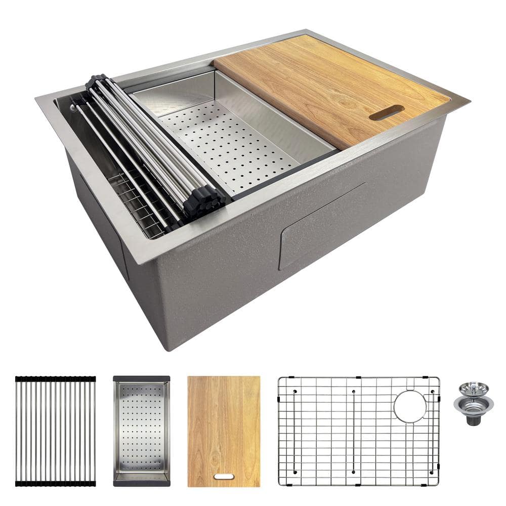 Transolid Workstation 27 in. Undermount Single Bowl Stainless Steel ...