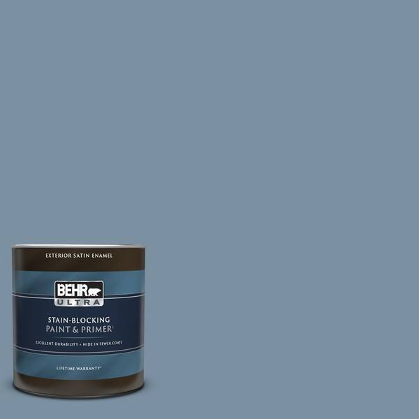 BEHR ULTRA 1 qt. #S510-4 Jean Jacket Blue Satin Enamel Exterior Paint ...