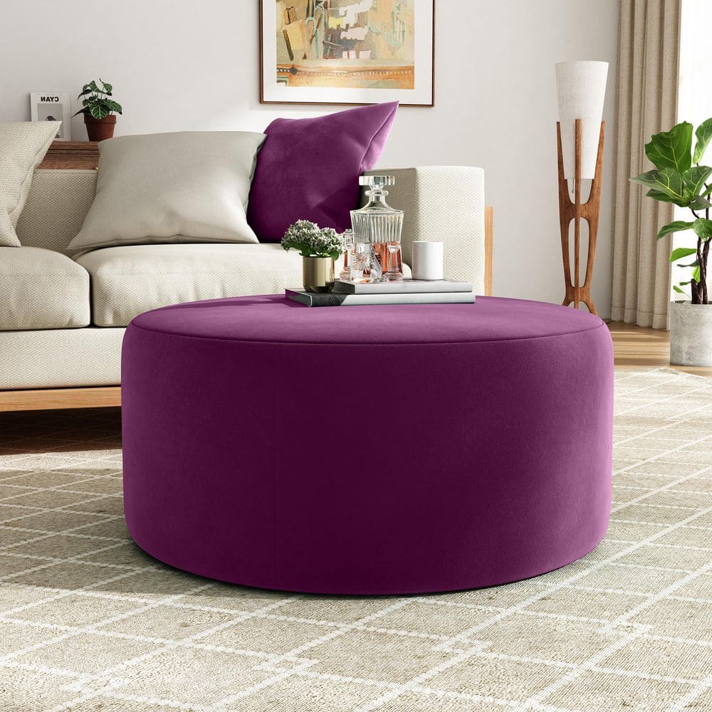 CHRISTOPHER KNIGHT HOME Cesar Purple Modern Upholstered Velvet Round ...