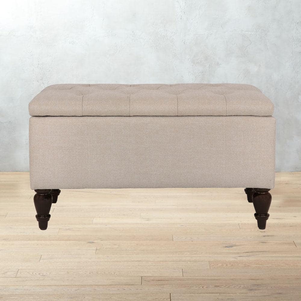 Maypex 29 in. Beige Upholstered Ottoman Storage Bench 300251-BG - The ...