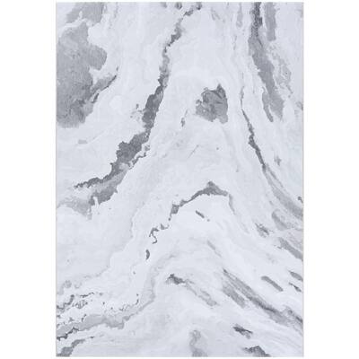 Couristan Serenity Abstract Marble Grey-Opal 8 ft. x 11 ft. Area Rug ...