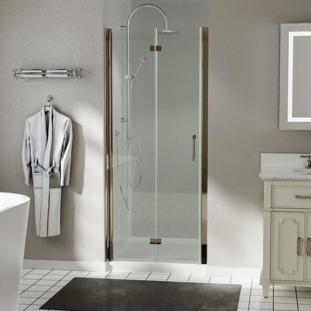 ES-DIY 32 in. - 33 in. W x 72 in. H Pivot Bi-Fold Frameless Bath Alcove ...