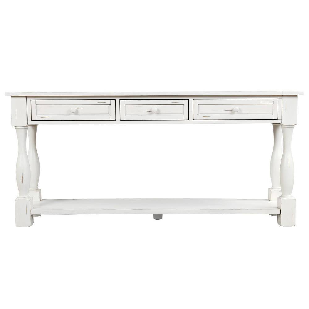 Magic Home 64.2 in. L Antique White Rectangle Solid Wood Console Table ...