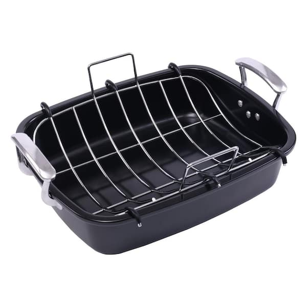 25 lb Nonstick Carbon Steel Roasting Pan with Rack Deep Oven Tray Wide ...