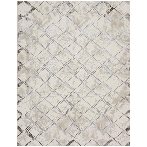 Nourison Glam Ivory/Grey 9 ft. x 12 ft. Abstract Contemporary Area Rug ...