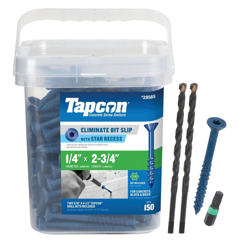 Tapcon 1/4 in. x 2-3/4 in. Star Flat-Head Concrete Anchors (150-Piece) 28585 - The Home Depot