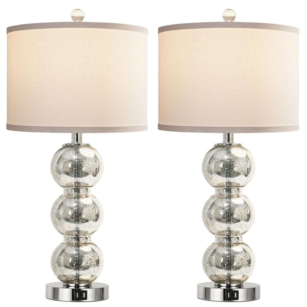 27 in. Glass Triple-Sphere Table Lamp Modern Bedside Lamp for Bedroom ...