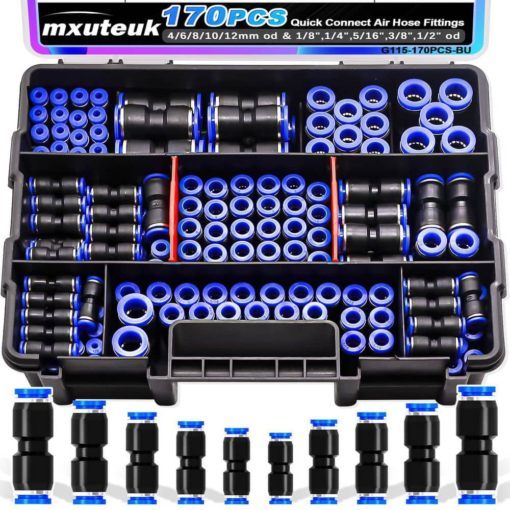 MYWISH Assorted 1/8 in.-1/2 in. and 4-12 mm Pneumatic Push-to-Connect ...