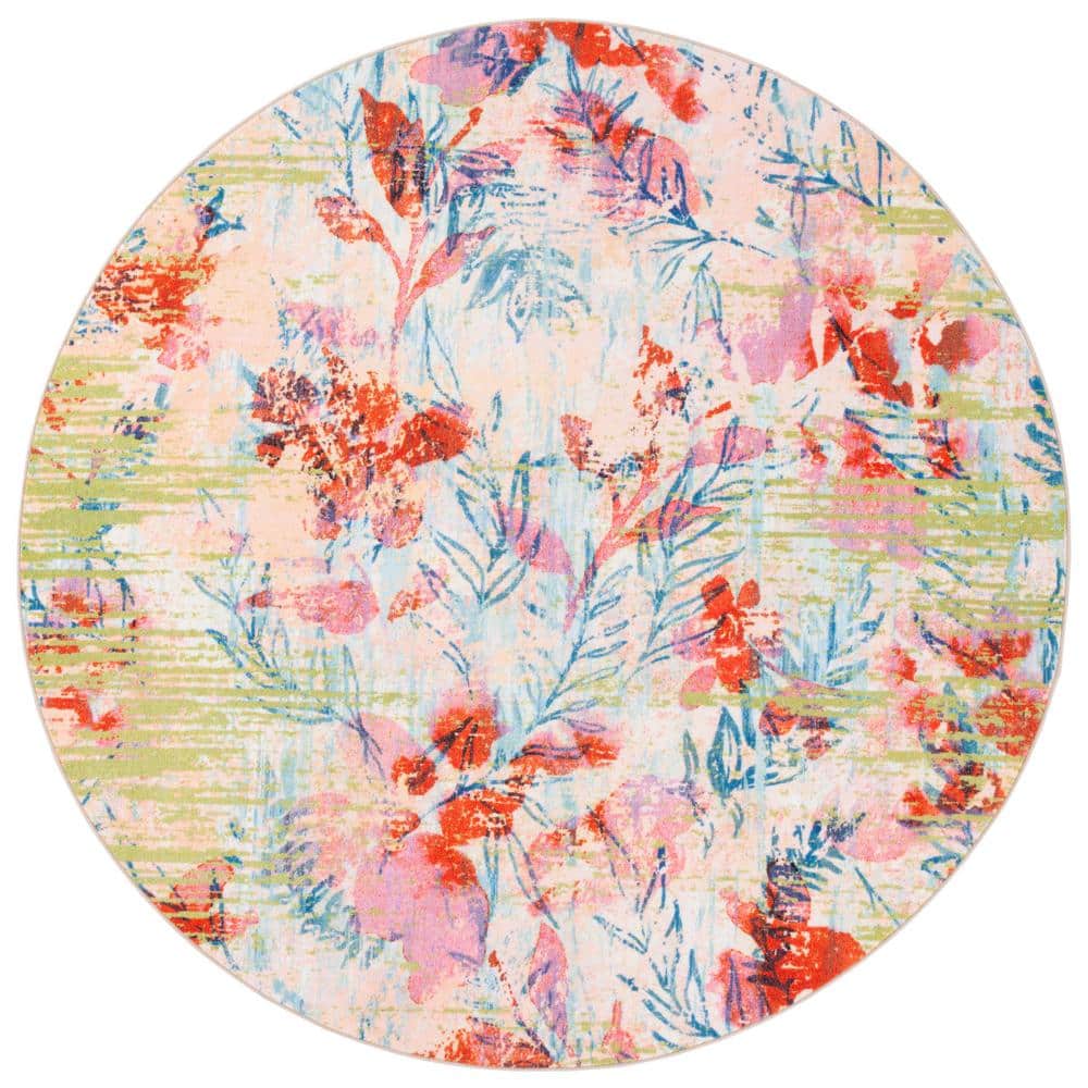 SAFAVIEH Paint Brush Blue/Blush Pink 7 ft. x 7 ft. Machine Washable ...