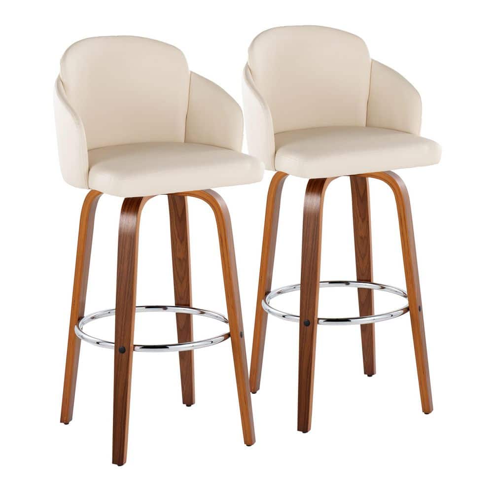 LumiSource Dahlia 42.5 in. H Cream Faux Leather, Walnut Wood, & Chrome ...
